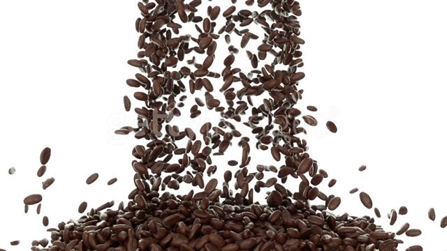 Roasted Coffee beans falling and mixing with slow motion. Alpha is ...