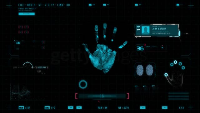 The digital HUD interface of the future is scanning the human palm ...