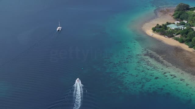 Beach, village, island, boat, yacht and tropical scenery in Vavau ...