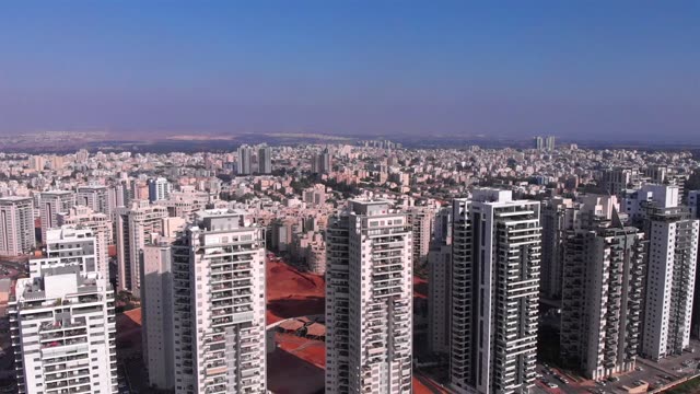 Drone footage over petah tikva City with modern architecture Buildings ...
