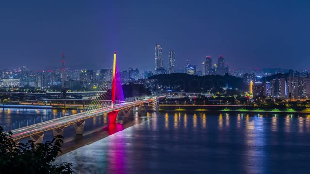 Han RIver, Gangseo-gu, bridge, downtown and surroundings at night ...