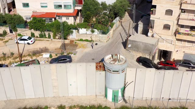 Security wall with Israeli idf watch tower Close to Shuafat Refugee ...