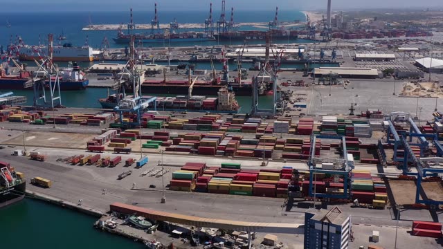 Ashdod Port, Rows of Shipping Containers, Aerial view Ashdod Harbor ...