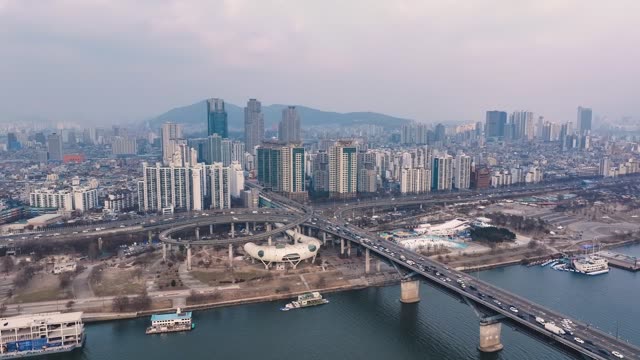 Seoul, Gwangjin-gu, Cheongdam Bridge, Ttukseom, downtown and cityscape ...