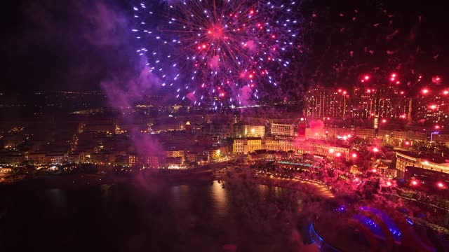 Phu Quoc, Sunset Town, firework perfomance surrounding urban nightscape ...