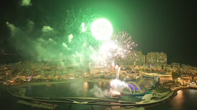 Phu Quoc, Sunset Town, firework perfomance surrounding urban nightscape ...