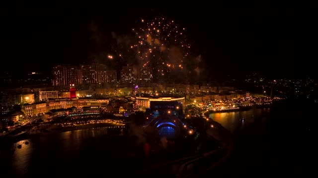 Phu Quoc, Sunset town nightscape with firework performance surrounding ...
