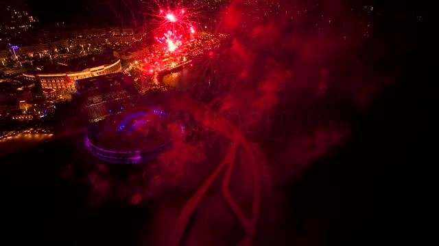 Phu Quoc, Sunset town nightscape with firework performance surrounding ...