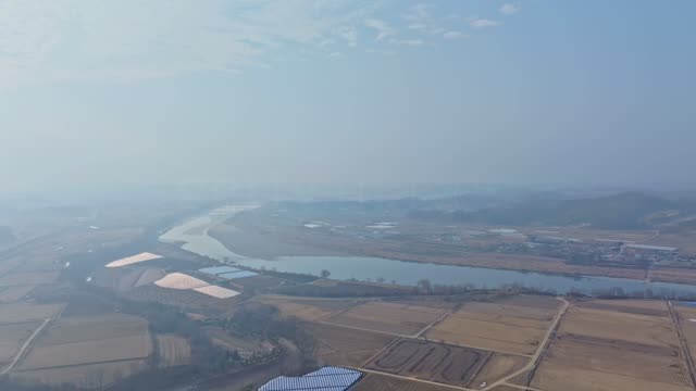 Gyeonggi-do, Paju-si, Imjingang, Biryong Bridge, mountain, rice paddy ...