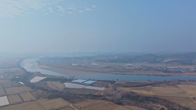 Gyeonggi-do, Paju-si, Imjingang, Biryong Bridge, mountain, rice paddy ...