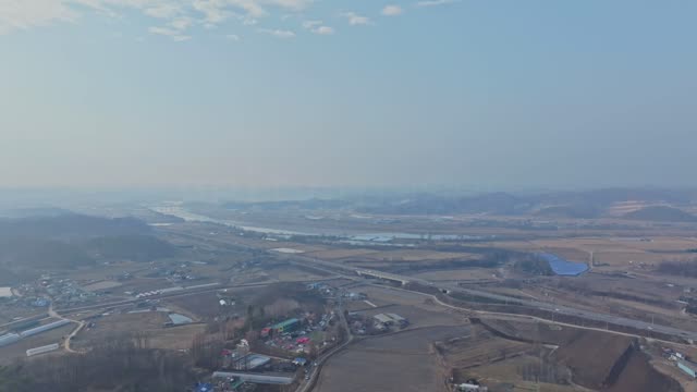 Gyeonggi-do, Paju-si, Imjingang, Biryong Bridge, mountain, rice paddy ...