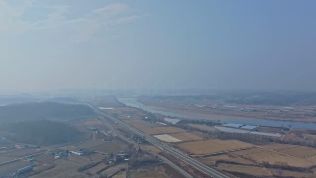 Gyeonggi-do, Paju-si, Imjingang, Biryong Bridge, mountain, rice paddy ...