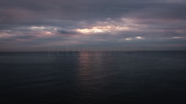 Busan, aerial view of seascape near Oryukdo shortly after sunrise ...