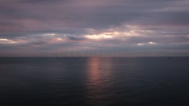 Busan, aerial view of seascape near Oryukdo shortly after sunrise ...