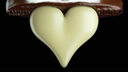 Milky heart shape and hot chocolate splashes& slow motion. Alpha matte ...