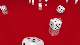 Computer generated animation of multiple dice falling onto a red ...