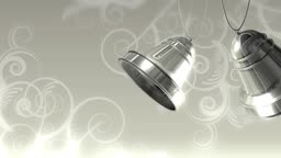 High definition animation of silver bells swinging over a grey& satin ...