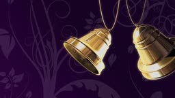 High definition animation of golden bells swinging over a purple ...