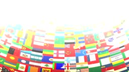 High definition animated loop of a grid of world flags rising up ...