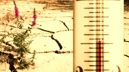 Arid cracked ground and overheated thermometer& concept of global ...