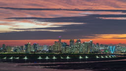 Songdo International City, POSCO Tower, Apartments and sea at day and ...