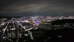 Hwaseong Fortress, downtown, roads and surroundings at night time ...