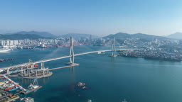 Busan Port, Busan Port Bridge, sea and surroundings at day / Busan ...