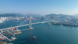 Busan Port, Busan Port Bridge, sea and surroundings day and night ...