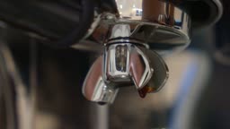 Seoul, Mapo-gu, Gongdeok-dong, house, Coffee Maker dripping espresso on ...